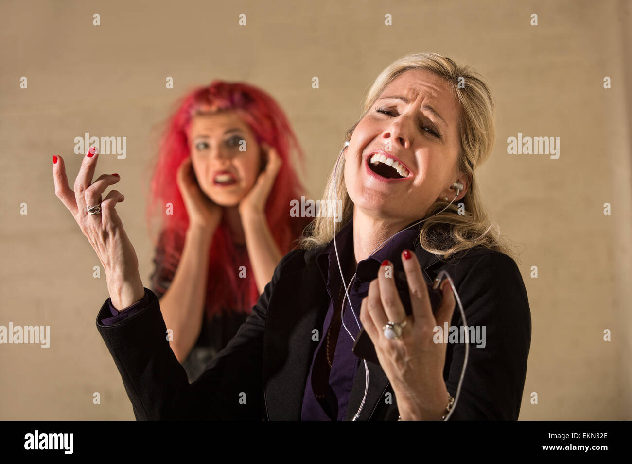 Happy Woman Singling Aloud Stock Photo - Alamy