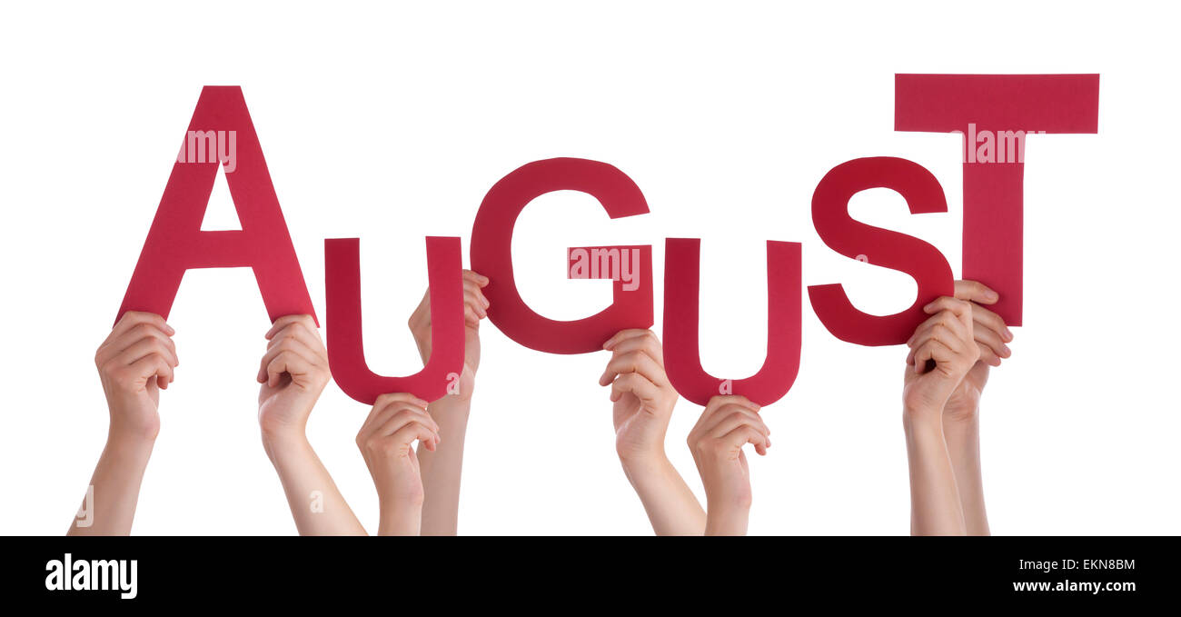 Many Caucasian People And Hands Holding Red Letters Or Characters ...