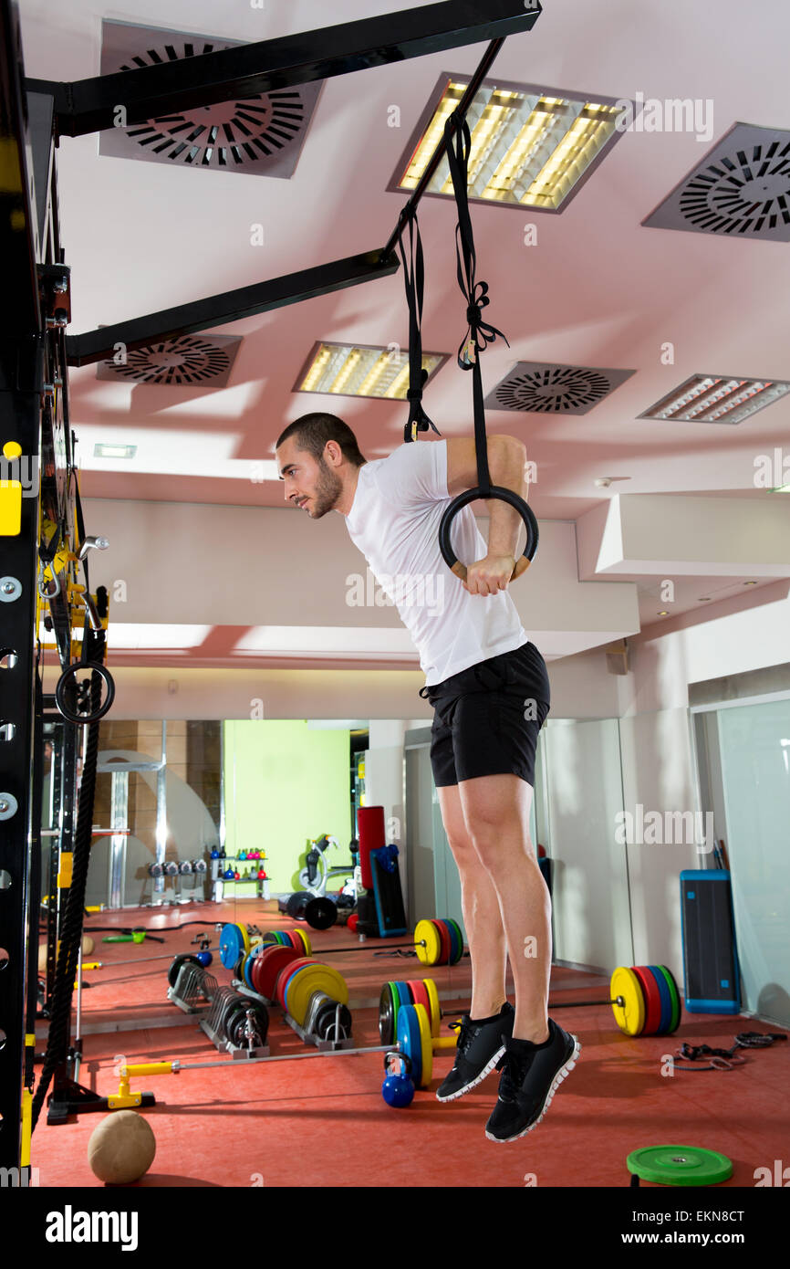 Crossfit fitness dip ring man dipping exercise workout Stock Photo - Alamy