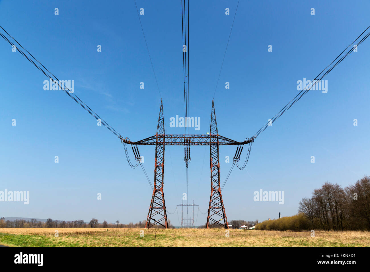 High voltage pylons, Power lines Stock Photo - Alamy