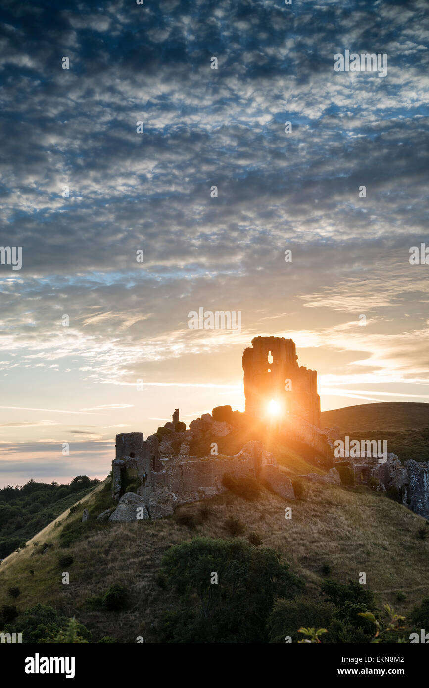 Stunning sunrise landscape over ruins of medieval castle Stock Photo ...