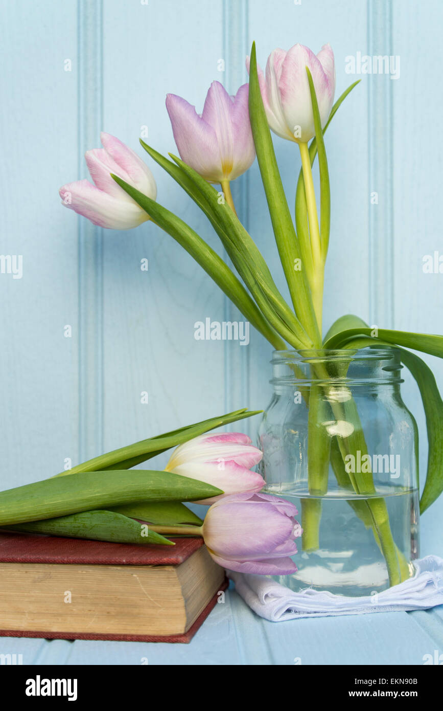 Beautiful Spring flower still life with wooden background Stock Photo ...