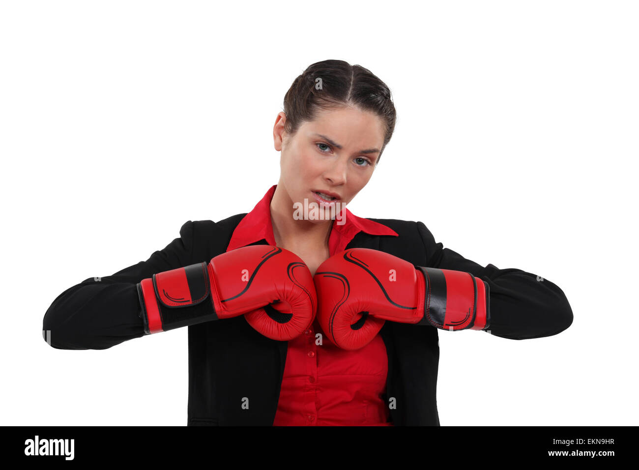 Woman getting her boxing gloves ready Stock Photo - Alamy