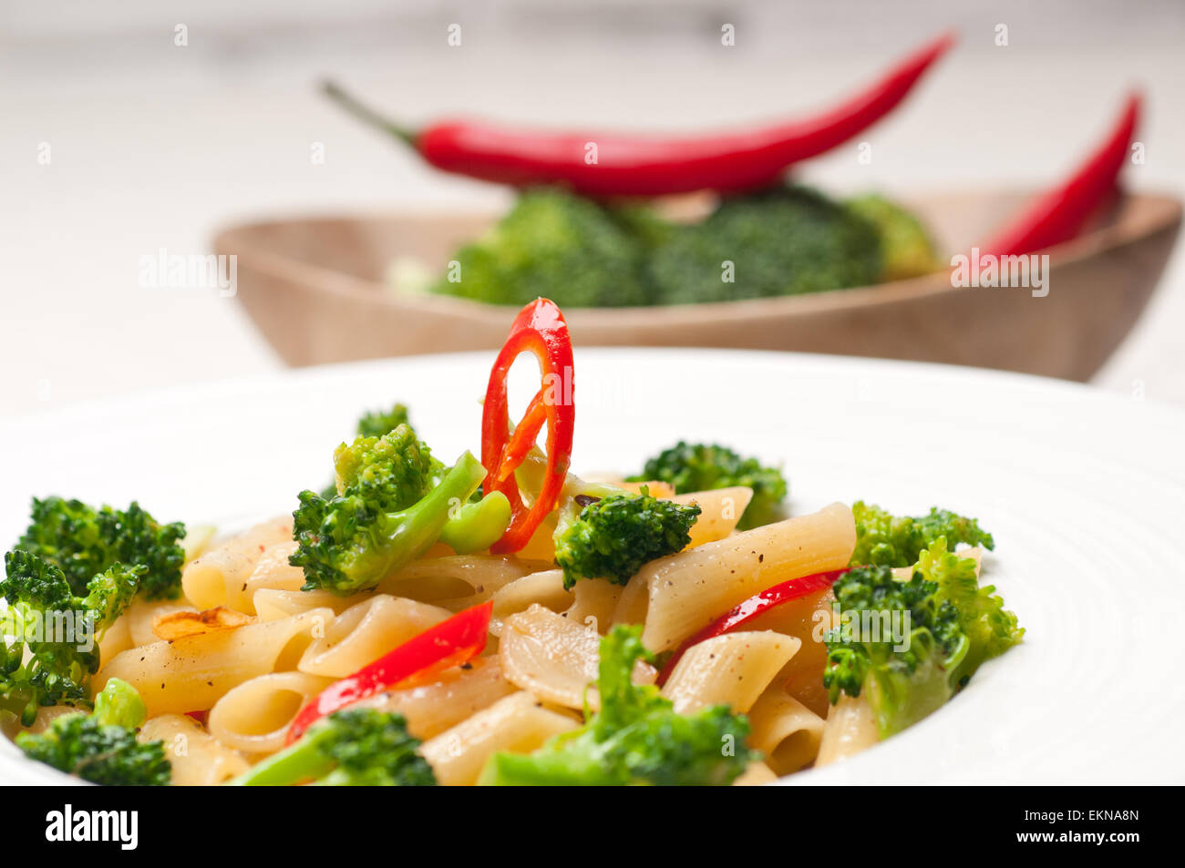 Italian penne pasta with broccoli and chili pepper Stock Photo - Alamy