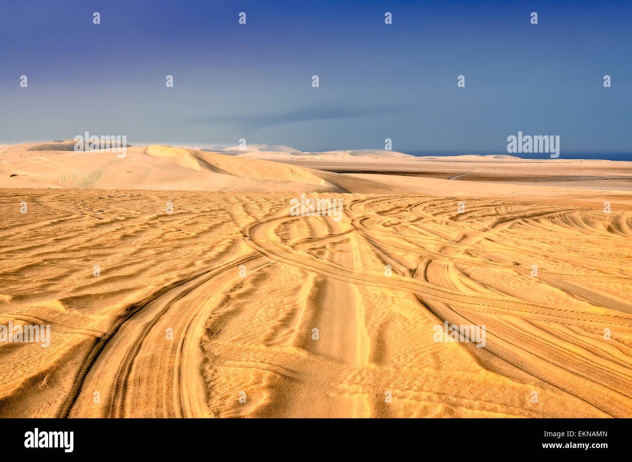 Tyre tracks in sand desert Stock Photo - Alamy