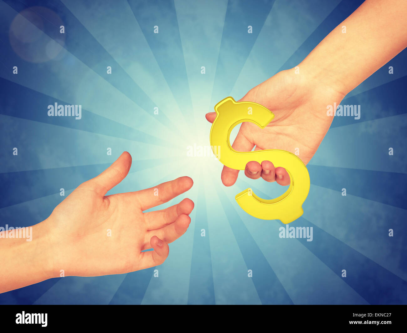 Hand passing gold dollar Stock Photo - Alamy