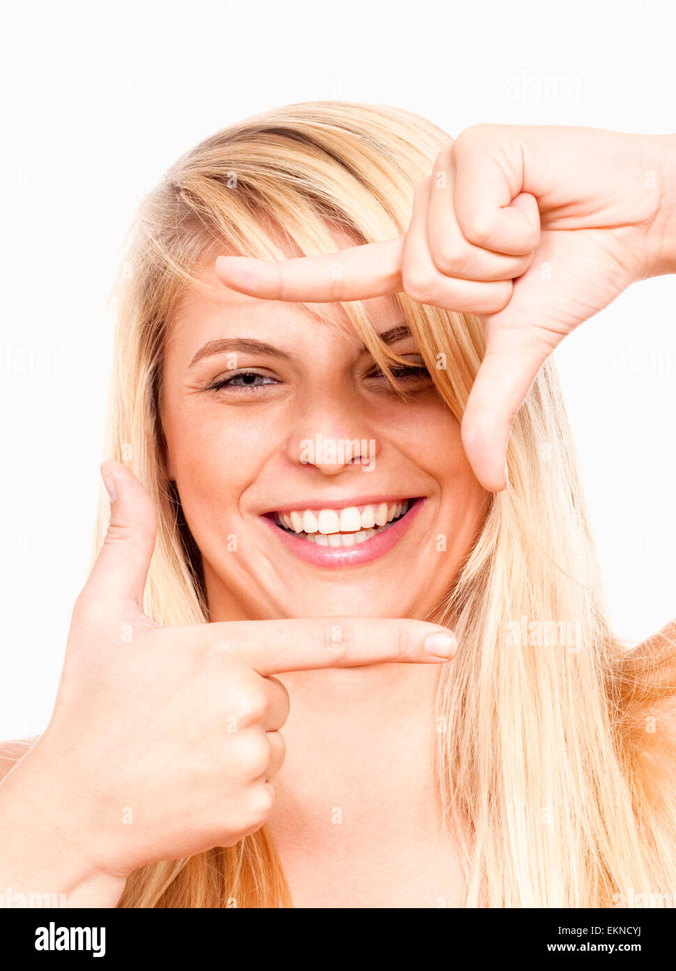girl looking through a finger frame Stock Photo - Alamy