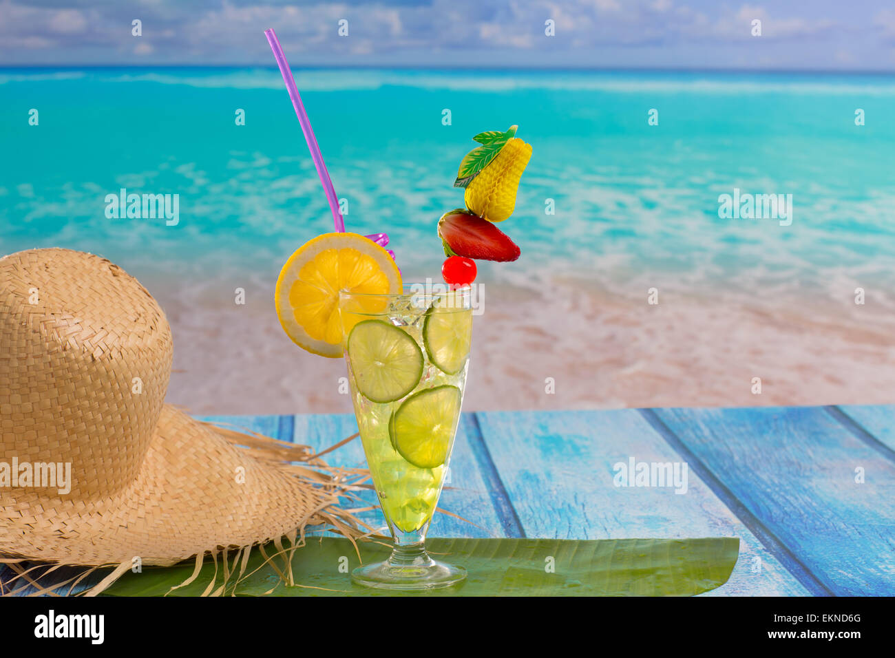 Lemon lime cocktail mojito on tropical beach Stock Photo - Alamy
