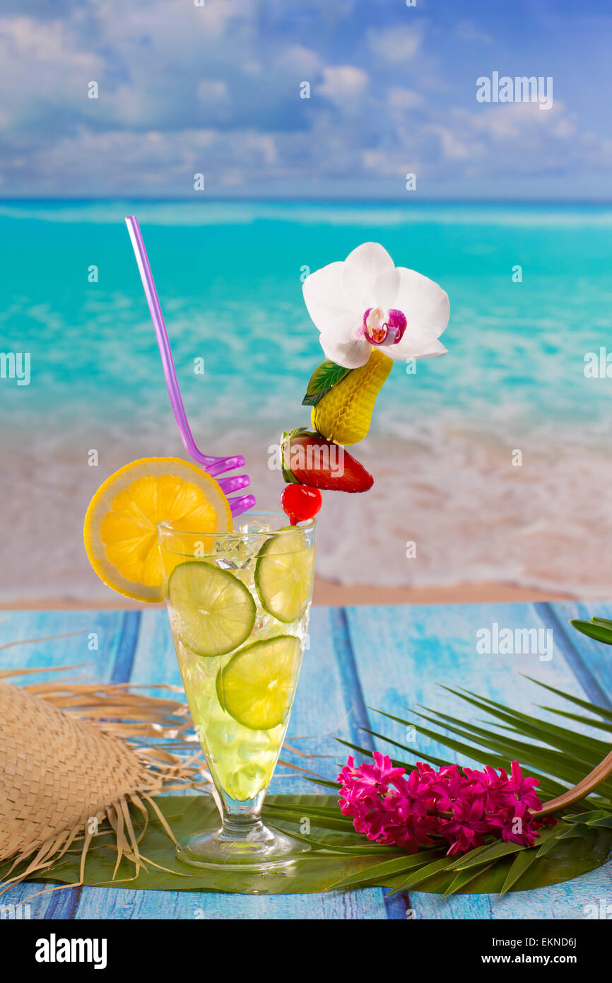 Lemon lime cocktail mojito on tropical beach Stock Photo - Alamy