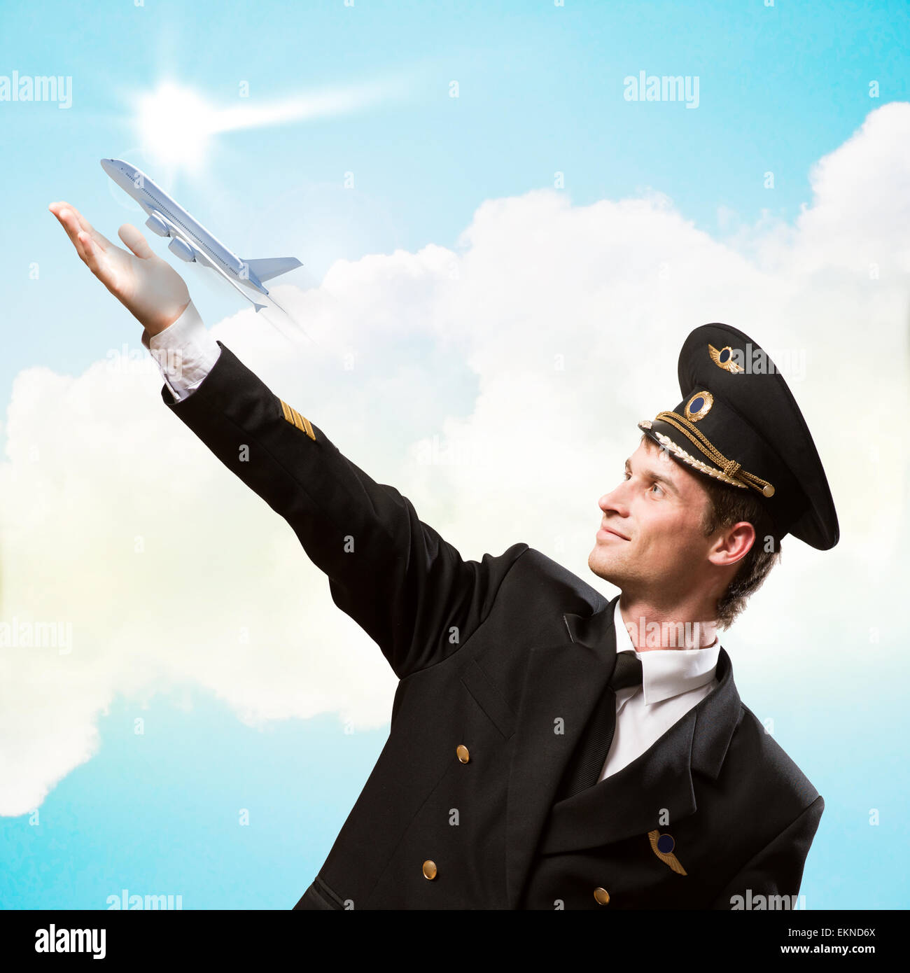 pilot in the form of extending a hand to airplane Stock Photo - Alamy