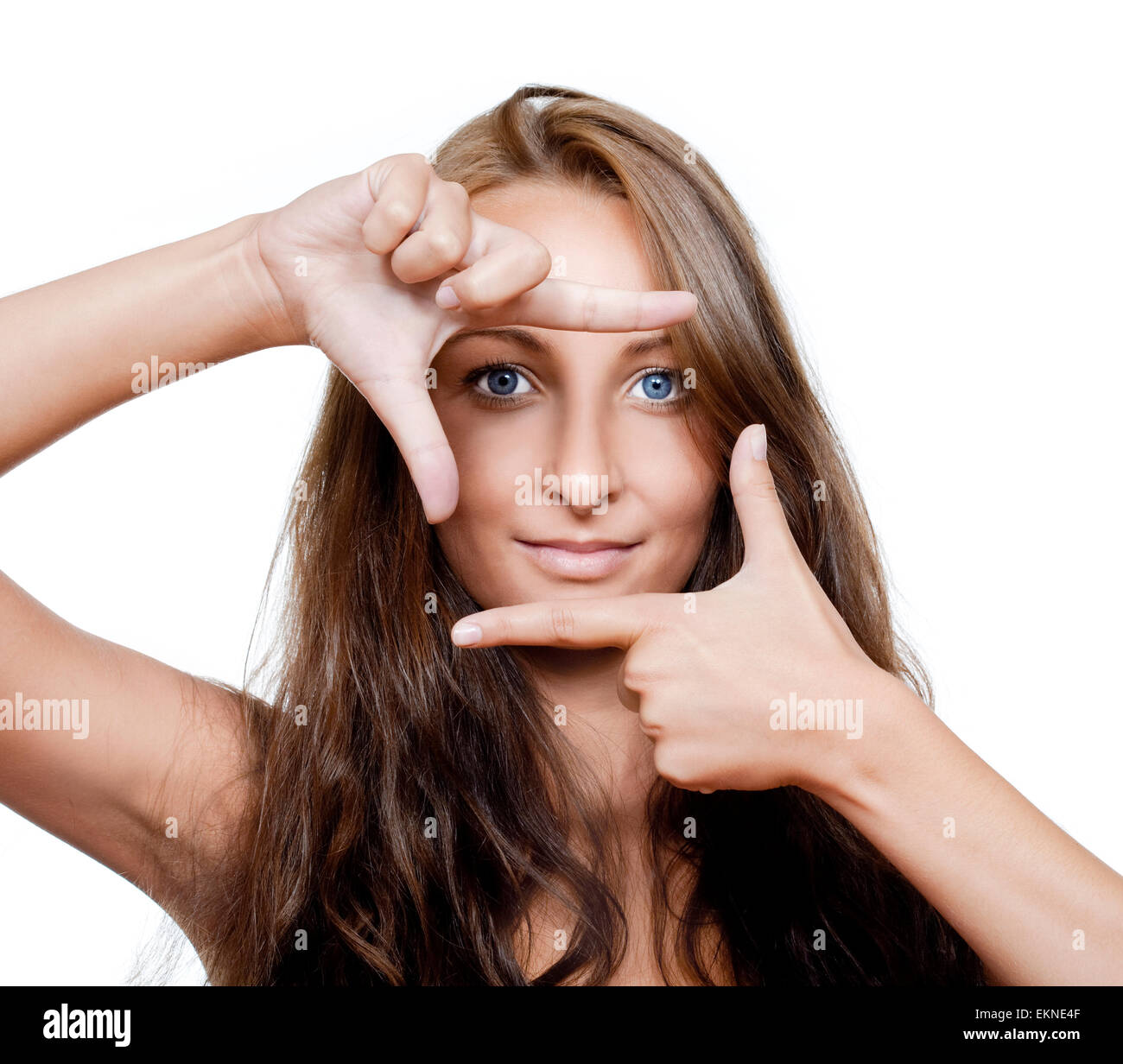 girl looking through a finger frame Stock Photo - Alamy