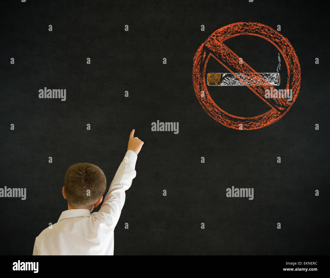 Hand up answer boy business man with no smoking chalk sign Stock Photo ...