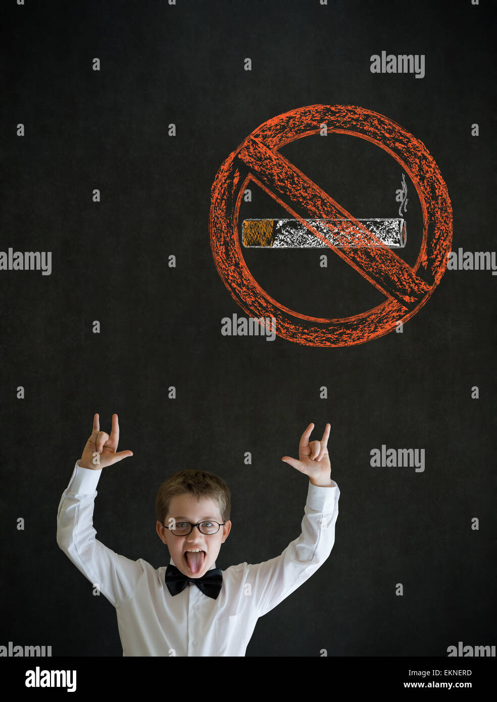 Knowledge rocks boy business man with no smoking chalk sign Stock Photo ...