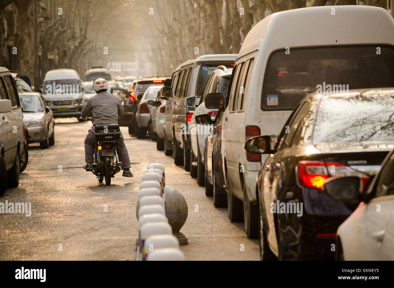 Cars wait patiently in Traffic jam at rush hour in Xi'an, China ...