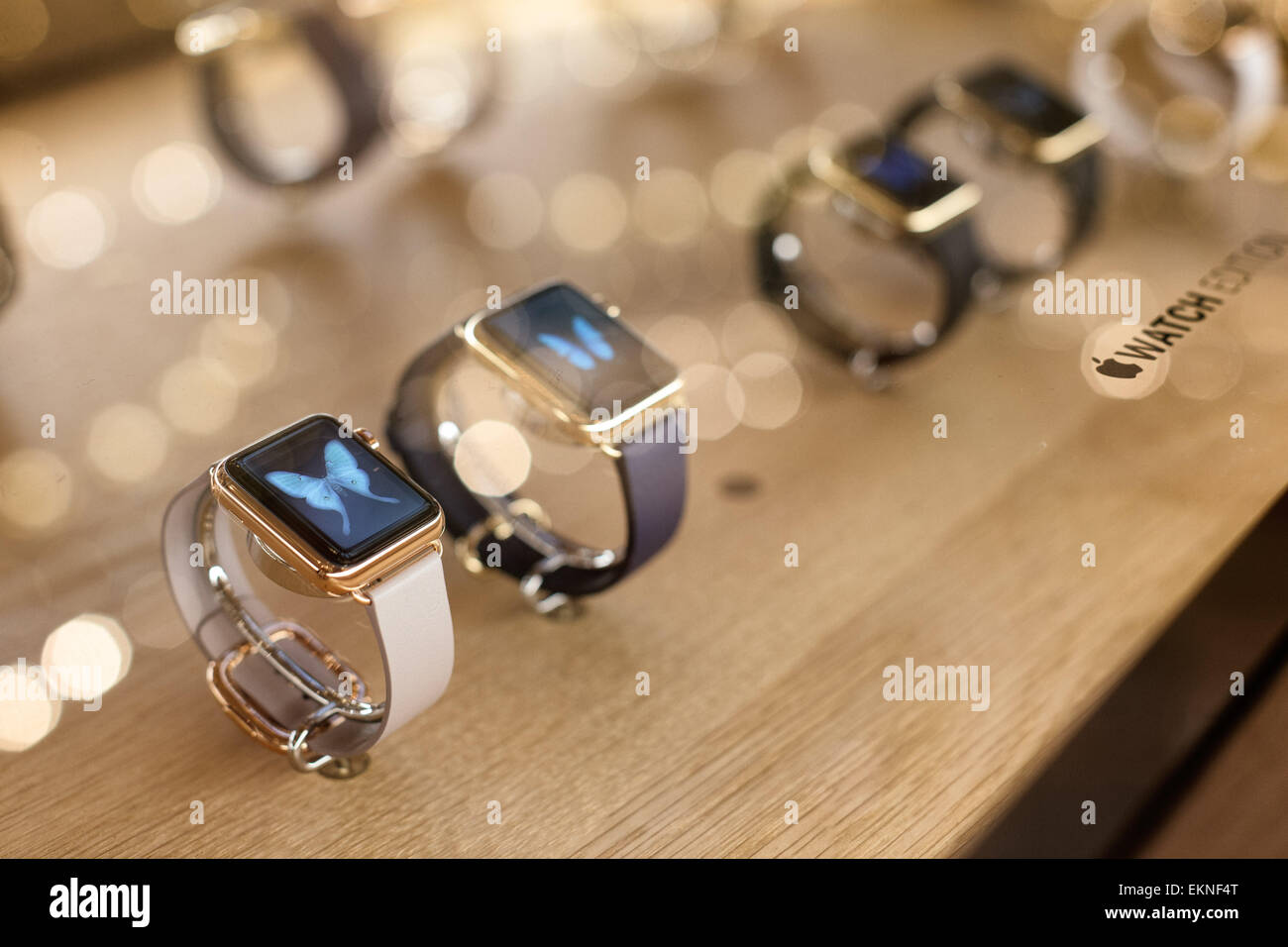 10 April 2015 – Paris, France Apple Watches in display in the Apple ...