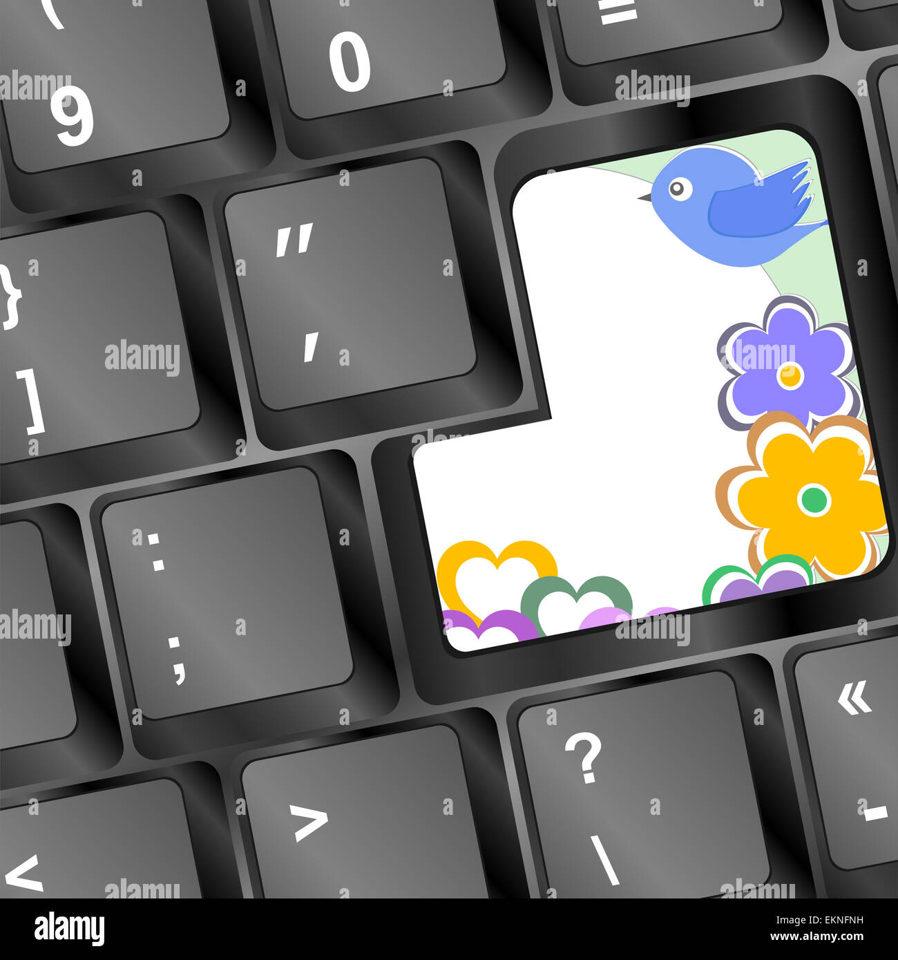 bird and flowers on computer keyboard key Stock Photo - Alamy