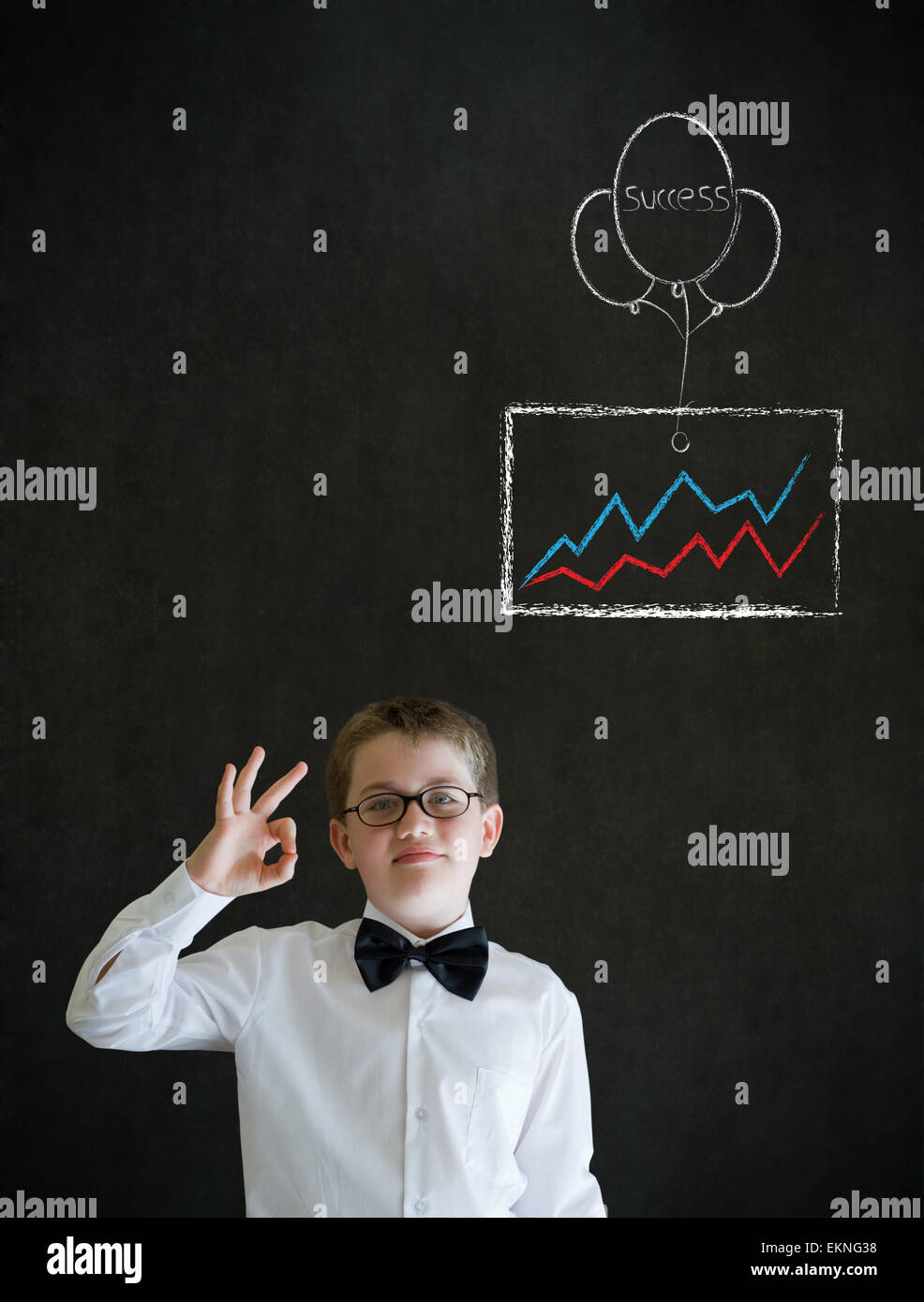 All ok boy business man with chalk success graph and balloon Stock ...