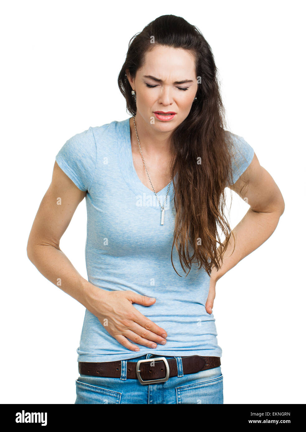 Woman suffering from tummy pain Stock Photo - Alamy