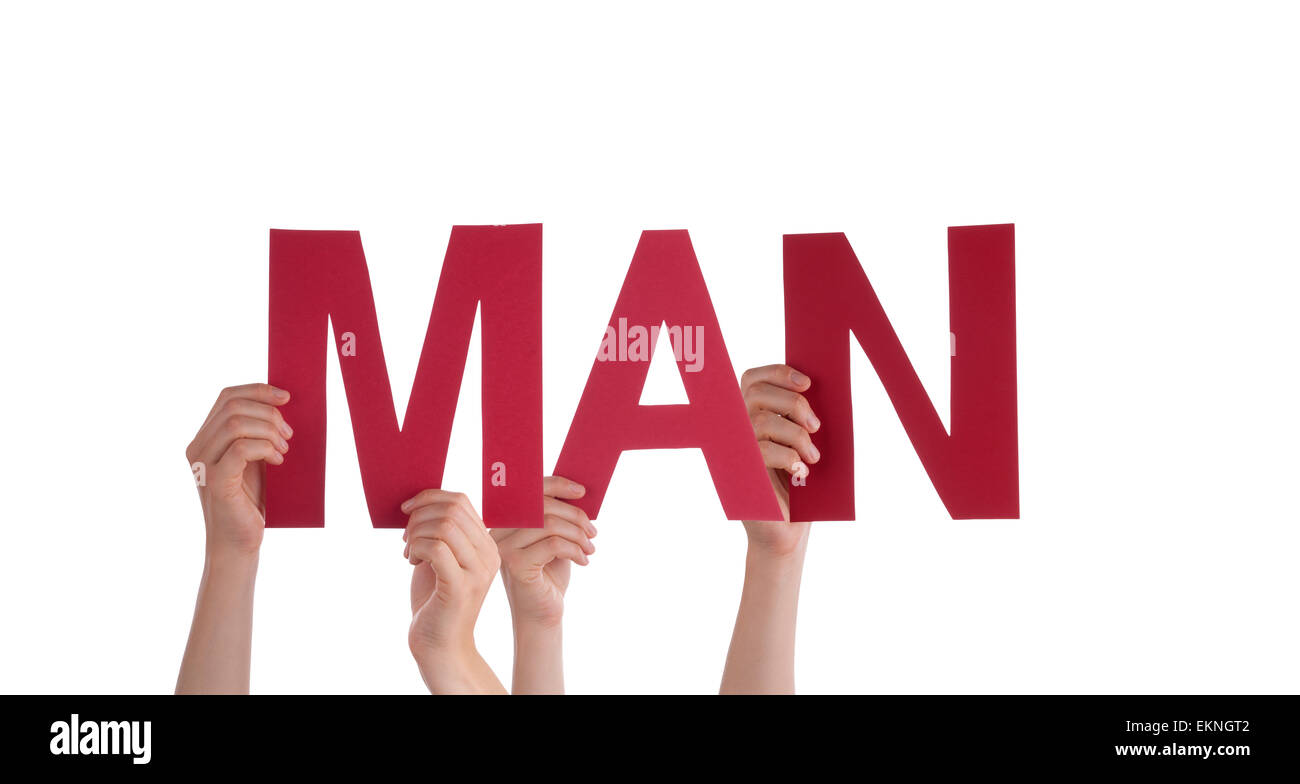 Many Caucasian People And Hands Holding Red Straight Letters Or ...