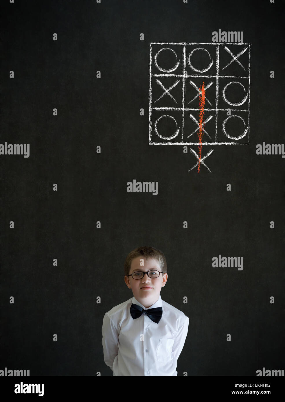 Thinking boy business man with thinking out of the box tic tac toe ...