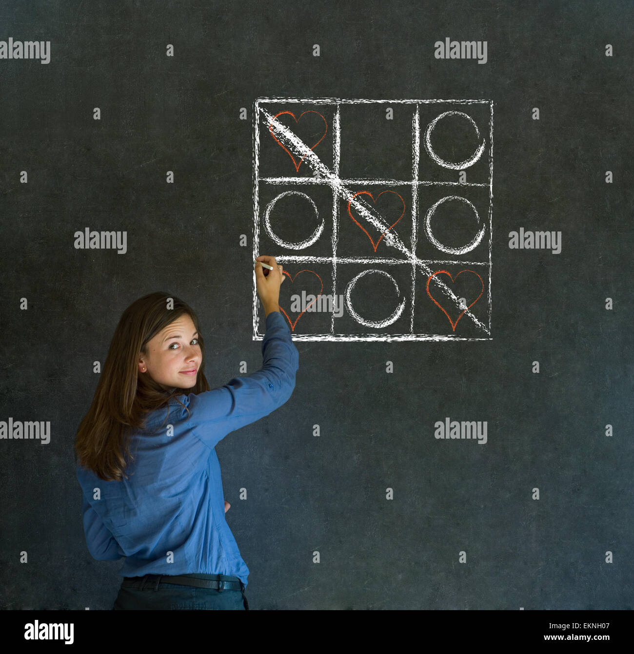 Businesswoman, student or teacher tic tac toe love valentine concpet ...