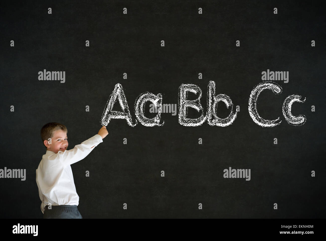 Writing boy business man with learn English language alphabet Stock ...