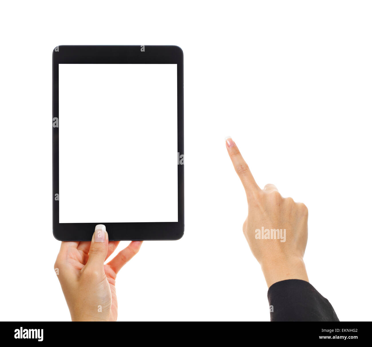 Tablet with human finger Stock Photo - Alamy