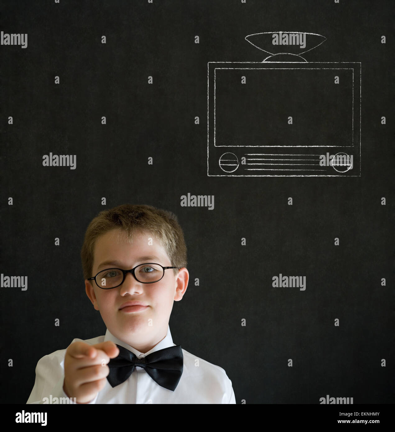 Education needs you thinking boy business man with chalk tv television ...