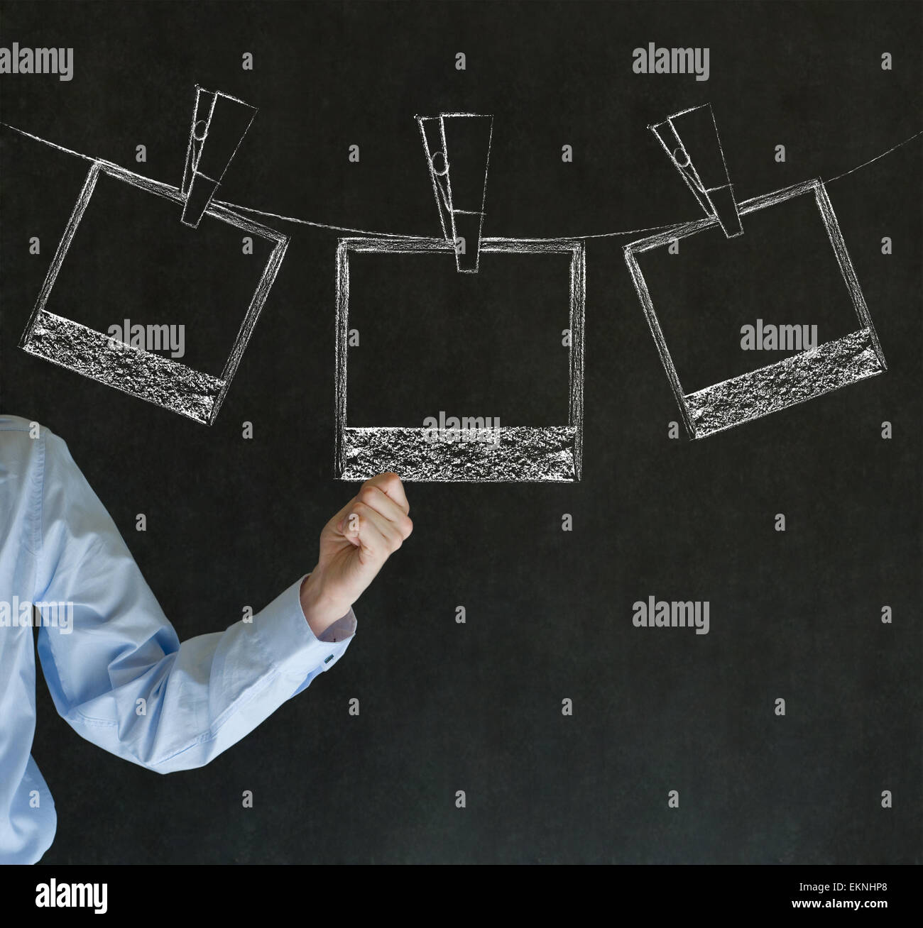 Businessman, teacher or student with chalk instant photos Stock Photo ...