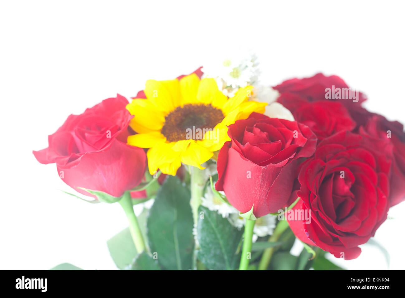 bouquet of red roses and sunflowers Stock Photo - Alamy