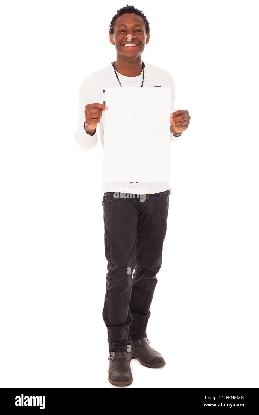 Handsome black guy with empty table Stock Photo - Alamy