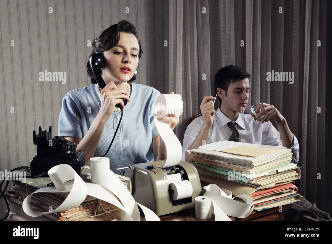 Accountant secretary retro woman vintage office Stock Photo - Alamy