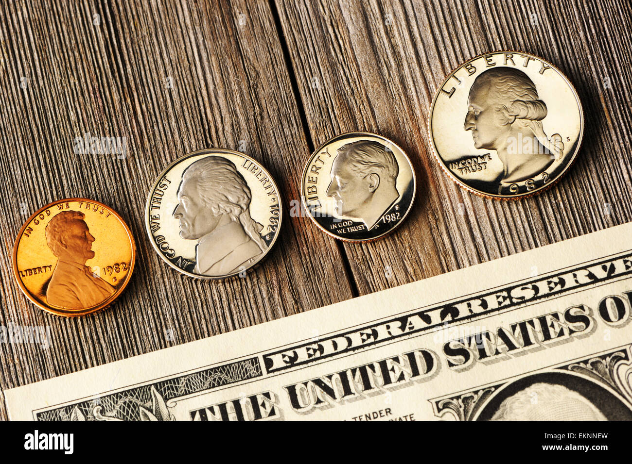 US money over wooden background Stock Photo - Alamy