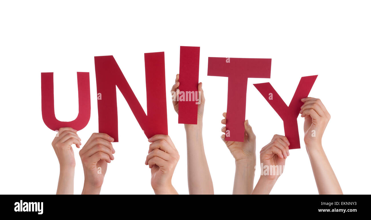 Many Caucasian People And Hands Holding Red Letters Or Characters ...