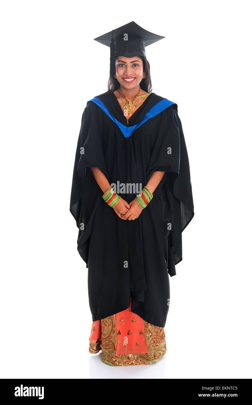 Full body happy Indian university student in graduation gown Stock ...