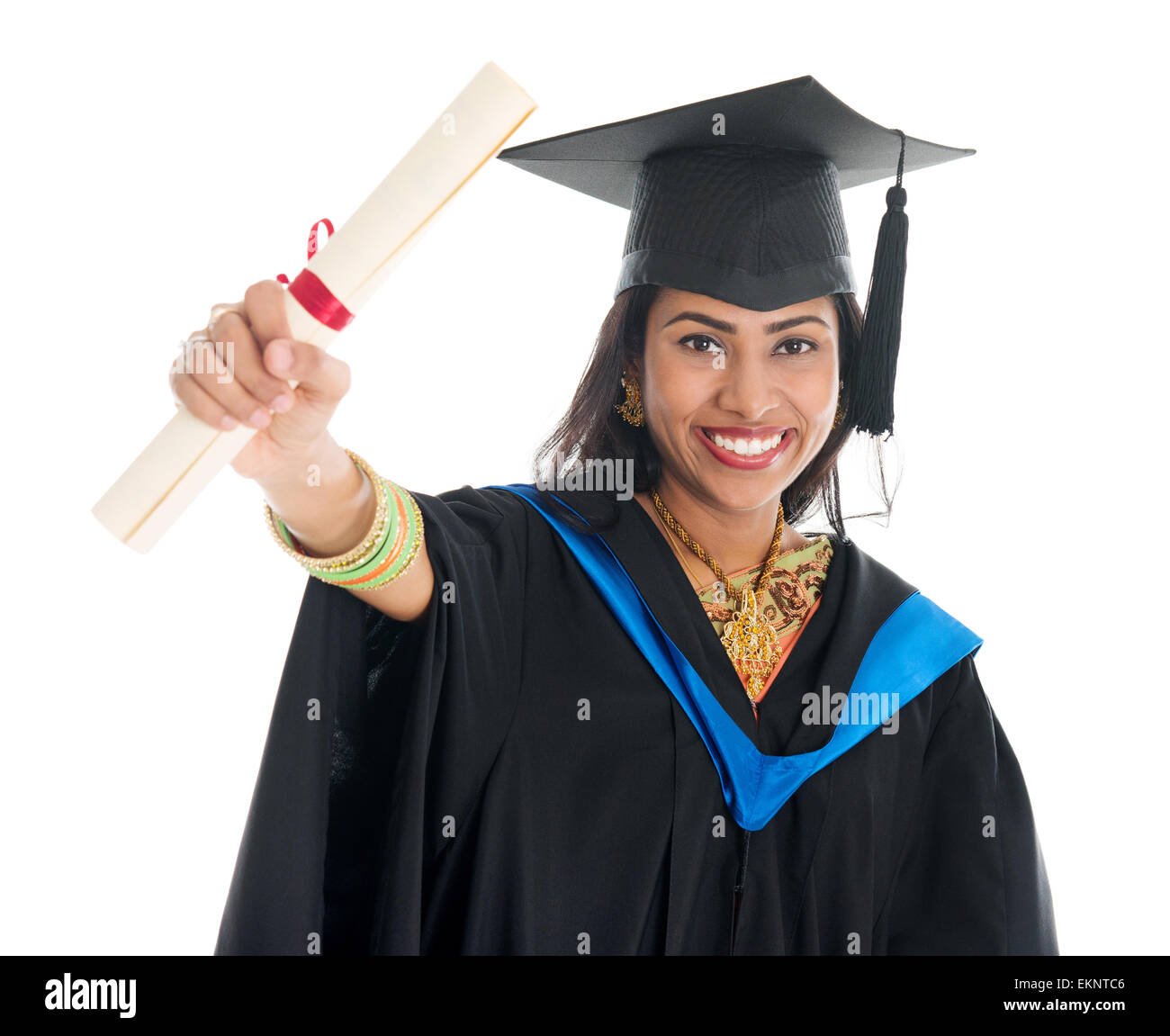 Indian graduate student showing her diploma certificate Stock Photo - Alamy