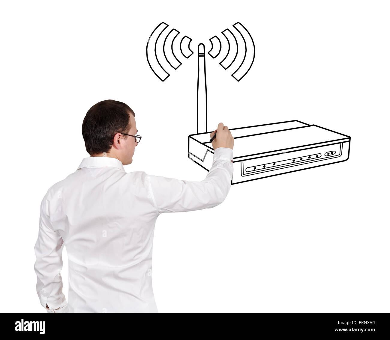 man drawing router Stock Photo - Alamy
