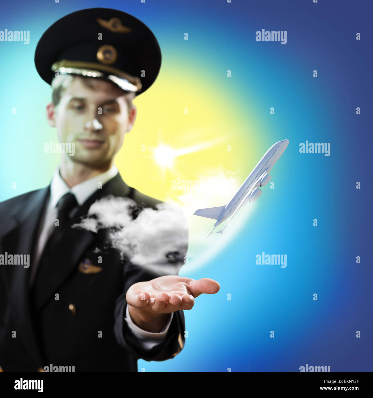 pilot in the form of extending a hand to airplane Stock Photo - Alamy