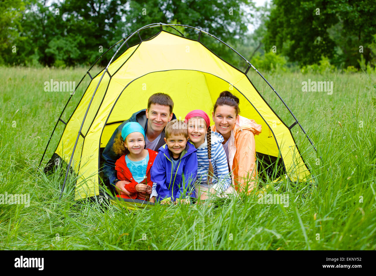 Family on camping site hi-res stock photography and images - Alamy