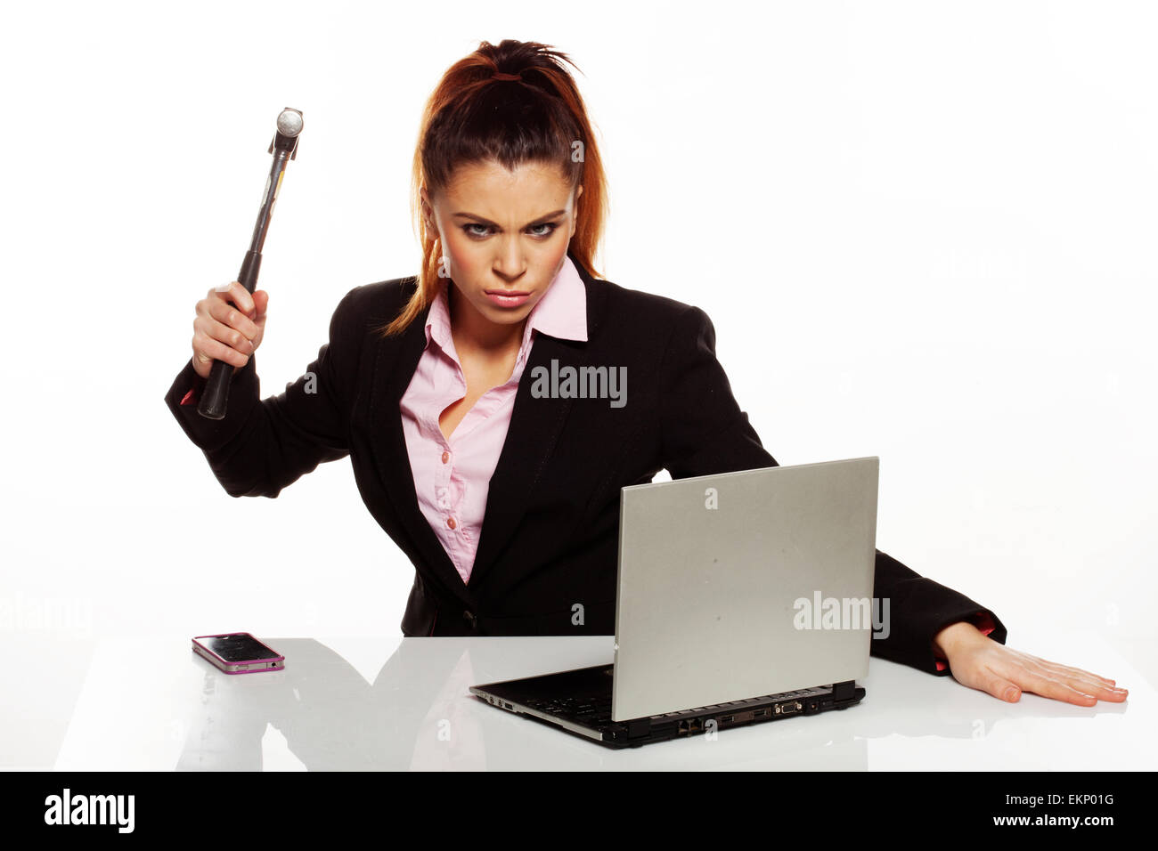 Angry young woman raising hand hi-res stock photography and images - Alamy