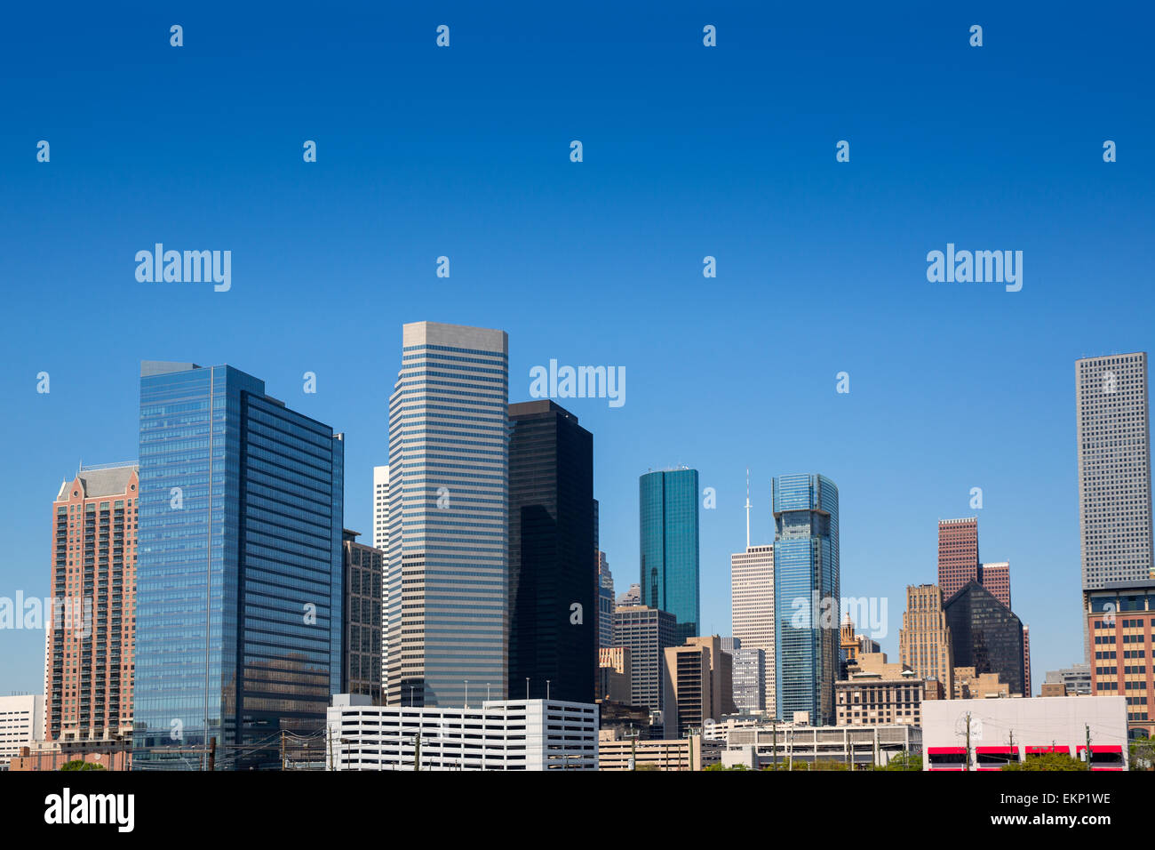 Houston downtown skyscrappers skyline on blue sky Stock Photo - Alamy