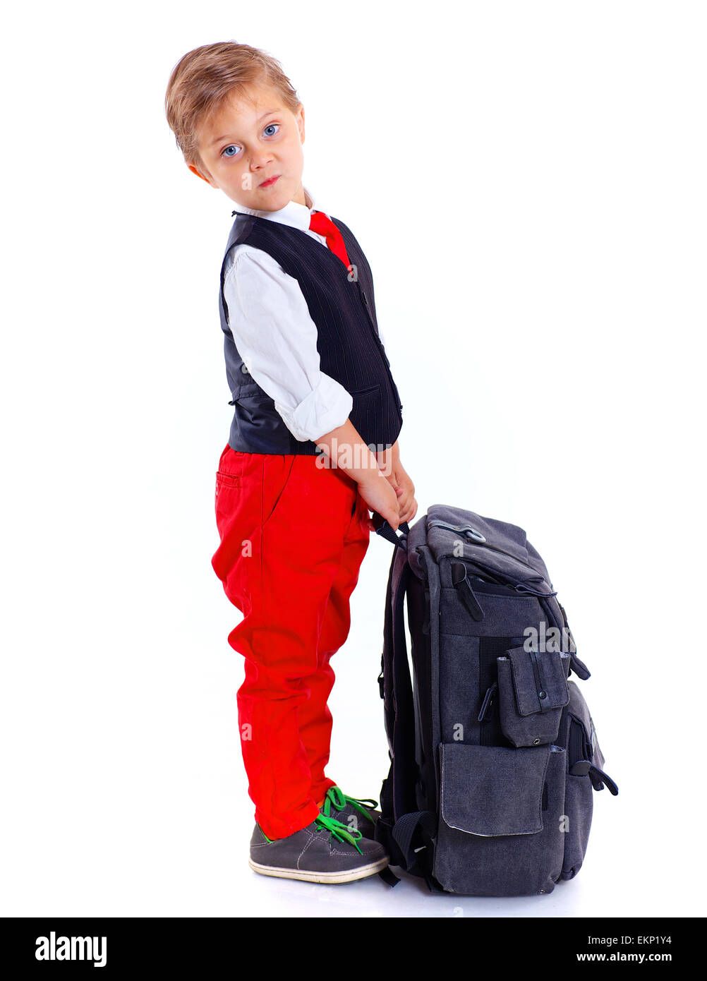 Schoolboy backpack rear view Cut Out Stock Images & Pictures - Alamy