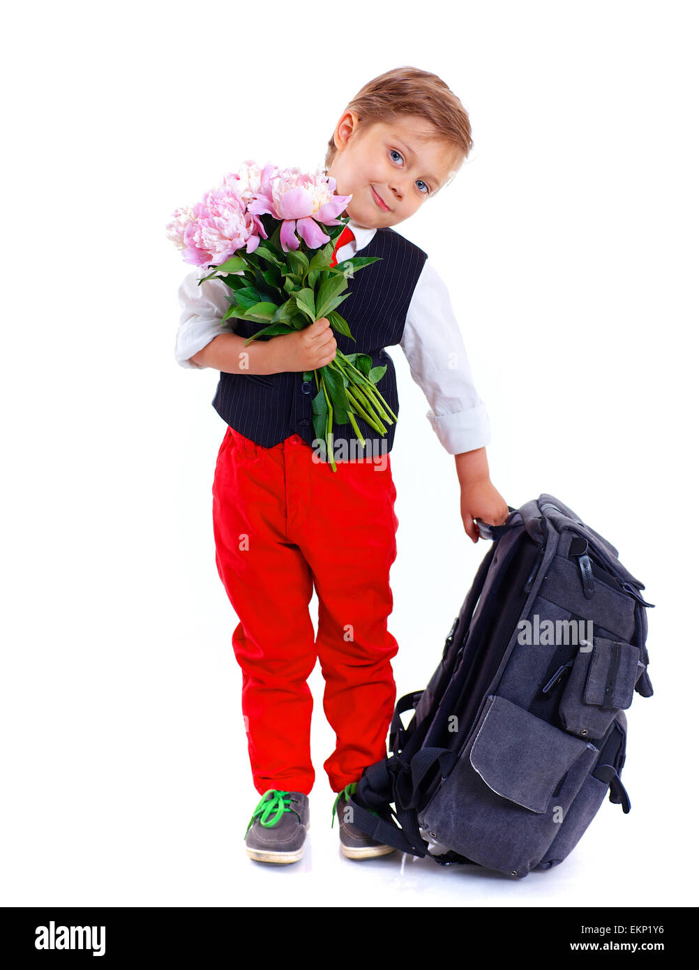 Smiling young schoolboy with backpack hi-res stock photography and ...