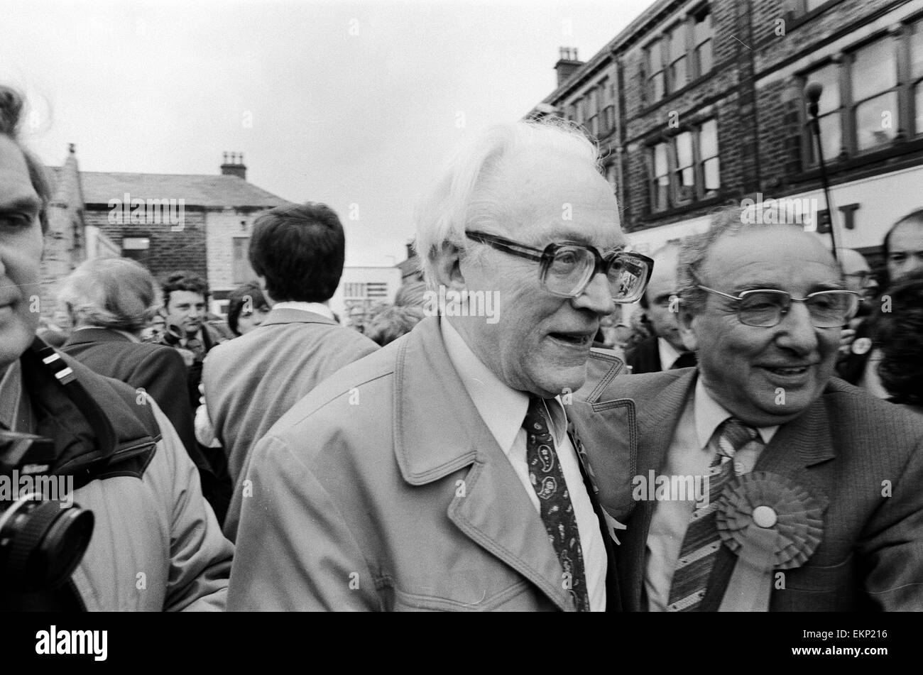 Labour leader Michael Foot on the election tour in Lancashire. 22nd May ...