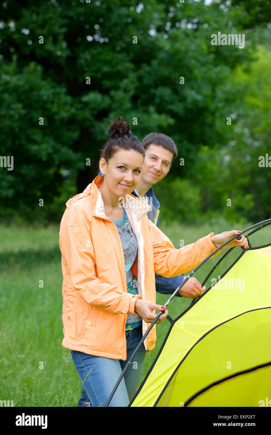 couple camping in the park Stock Photo - Alamy