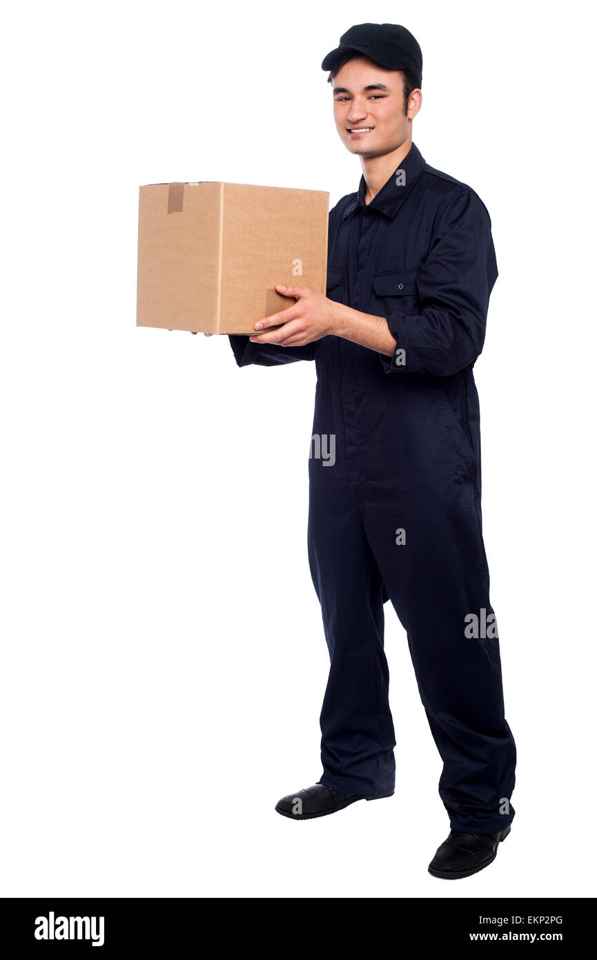 Young boy delivering parcel Stock Photo - Alamy