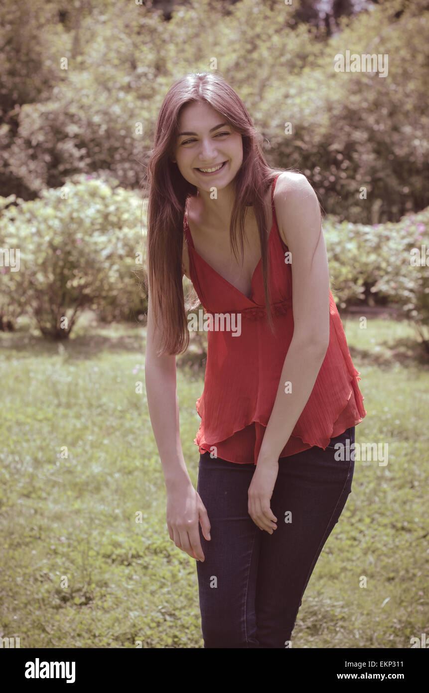 beautiful model young woman in the park Stock Photo - Alamy