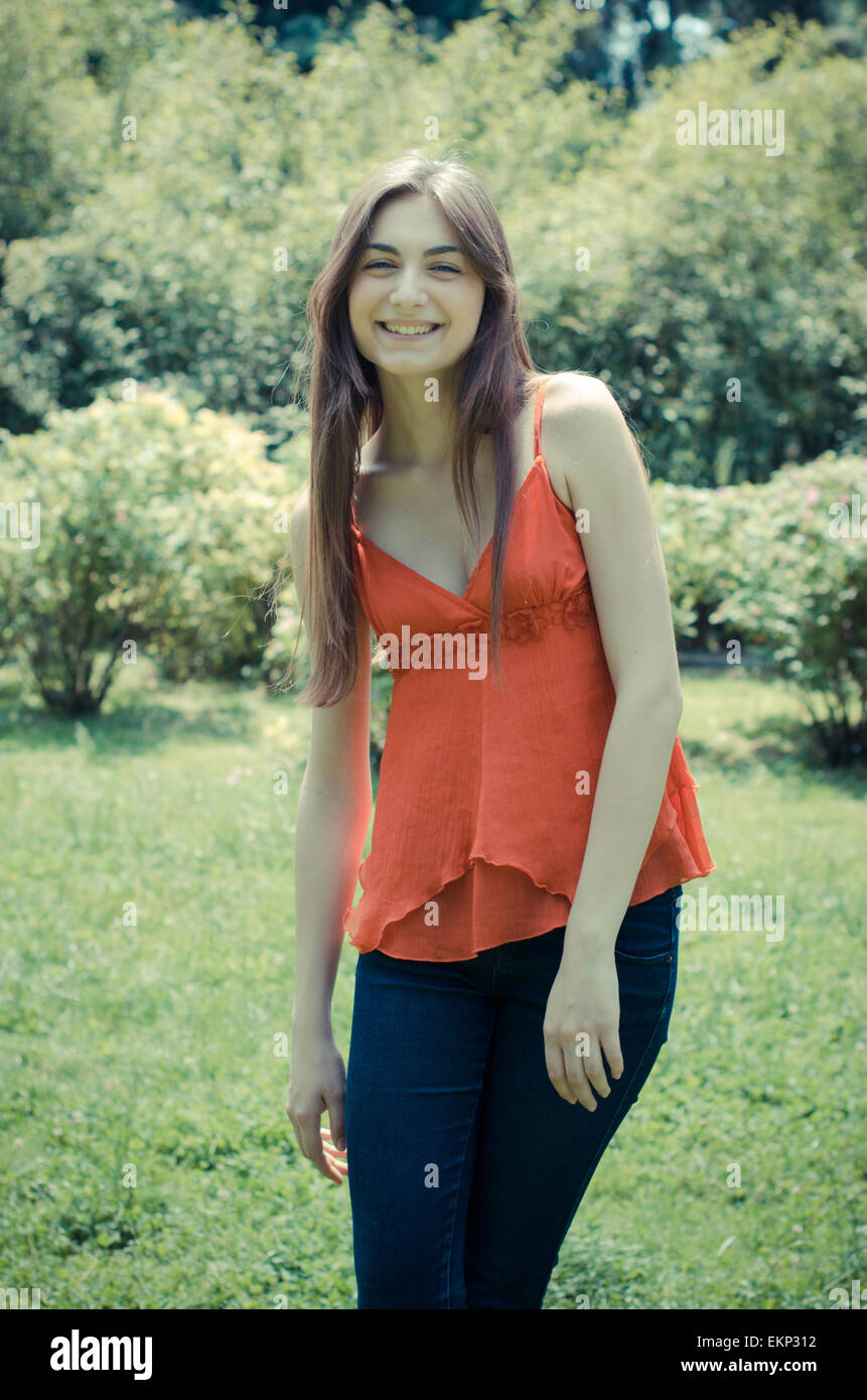 beautiful model young woman in the park Stock Photo - Alamy