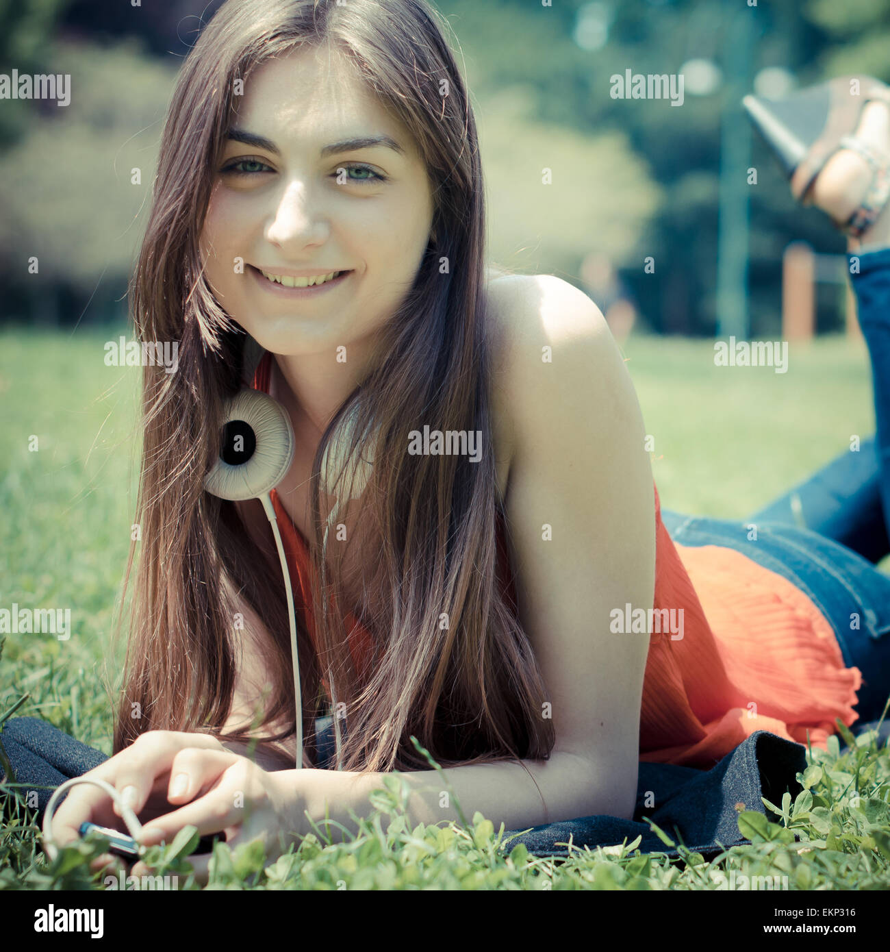 beautiful model young woman in the park Stock Photo - Alamy