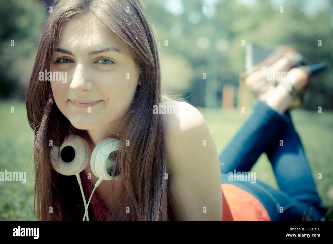 beautiful model young woman in the park Stock Photo - Alamy